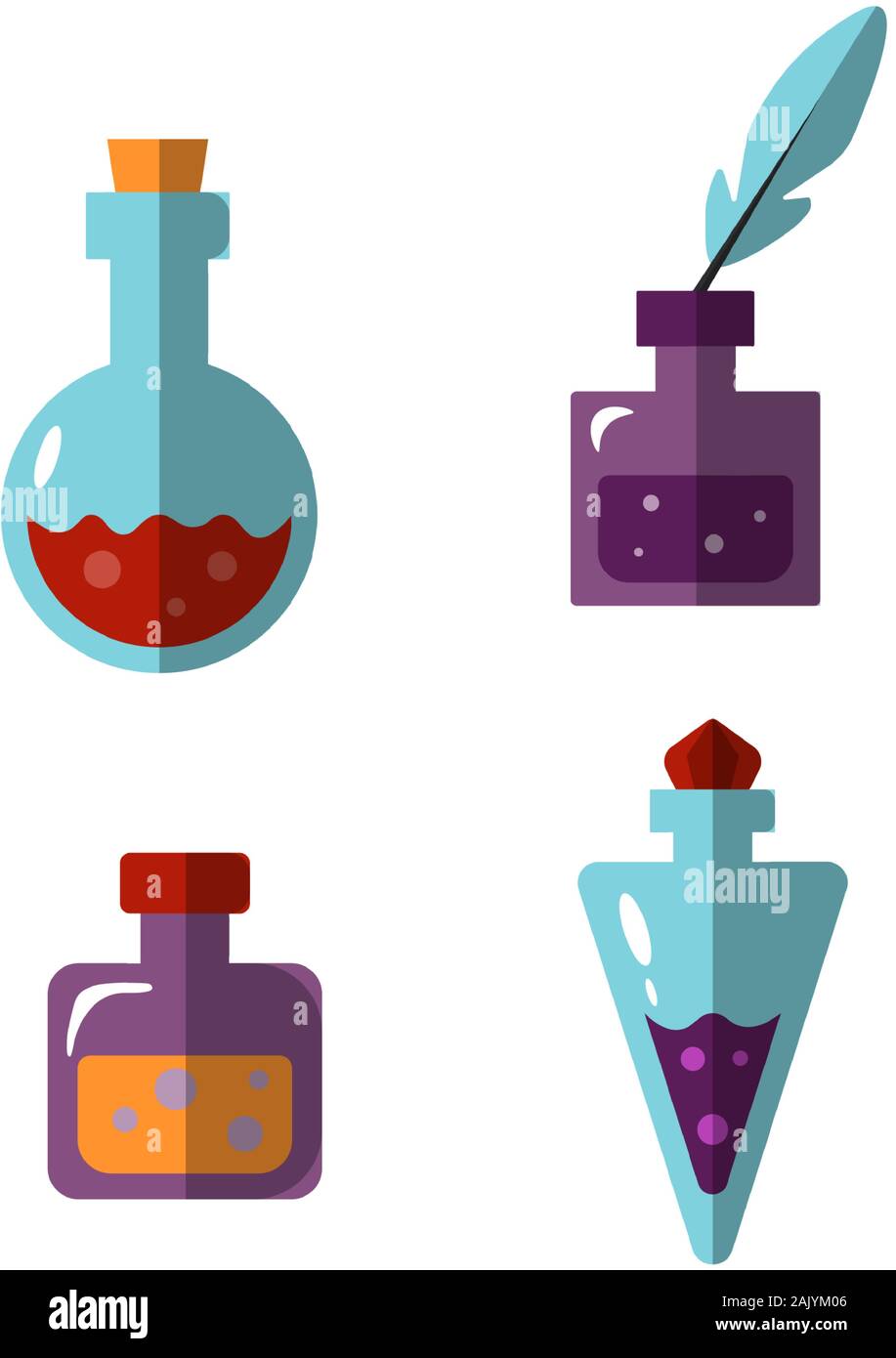 Potion bottles vector icons of witch magic elixir or alchemist poison ...