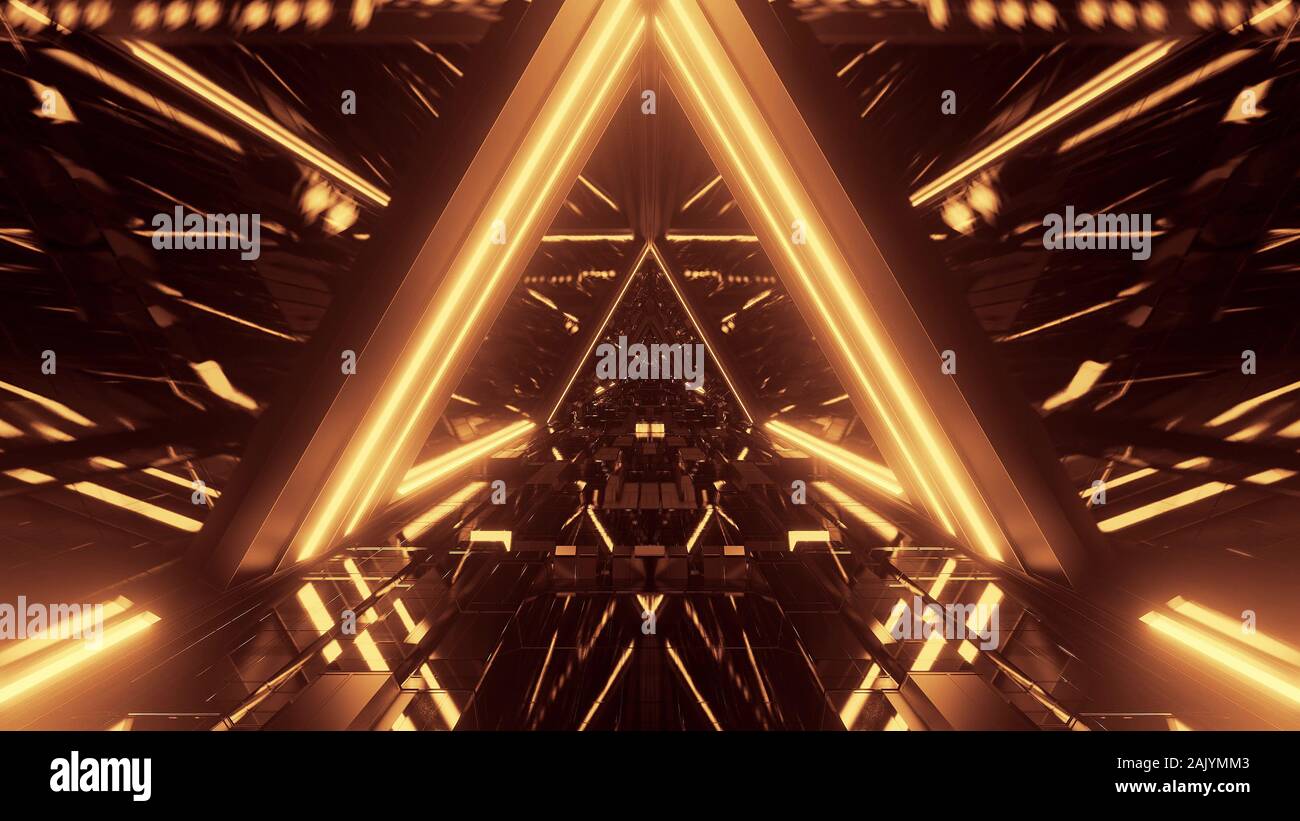 technical triangle space ship hangar tunnel corridor with glass windows ...