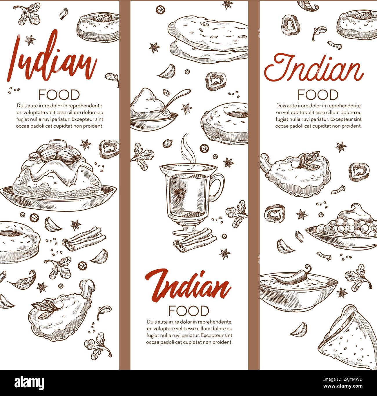 Restaurant menu with cuisine of India sketch banners, Indian food Stock ...