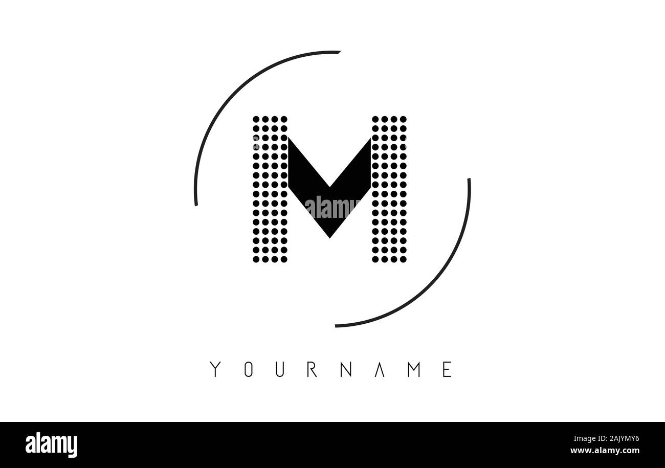 M Black Dotted Letter Logo Design with a circular rounded Frame. Dotted ...