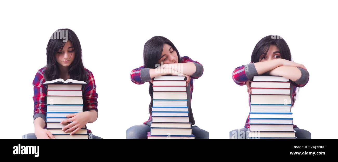 The girl student with books on white Stock Photo - Alamy