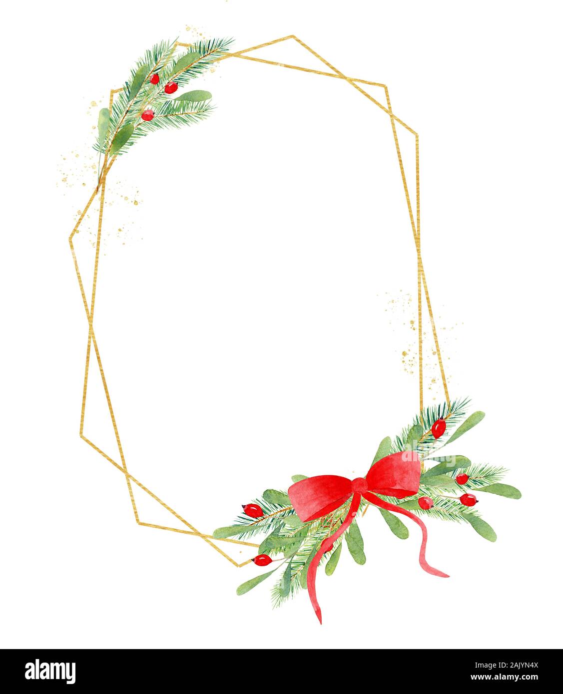Oval shape polygonal christmas frame with botanical elements hand drawn ...