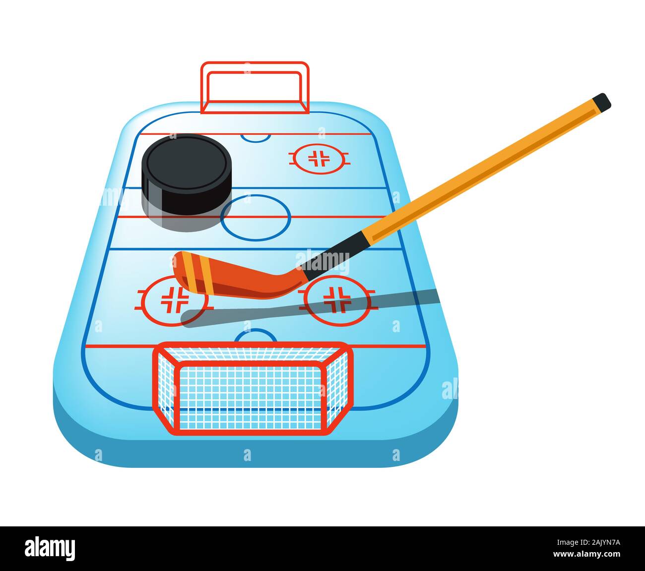 Hockey game on ice rink isolated icon, puck and stick Stock Vector ...