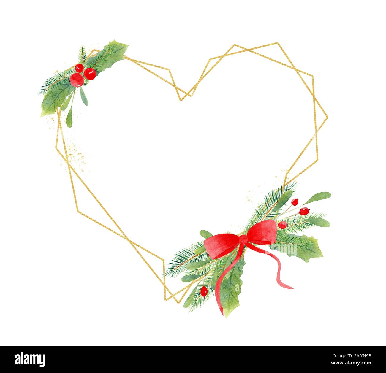 Heart shaped geometric christmas frame hand drawn watercolor ...