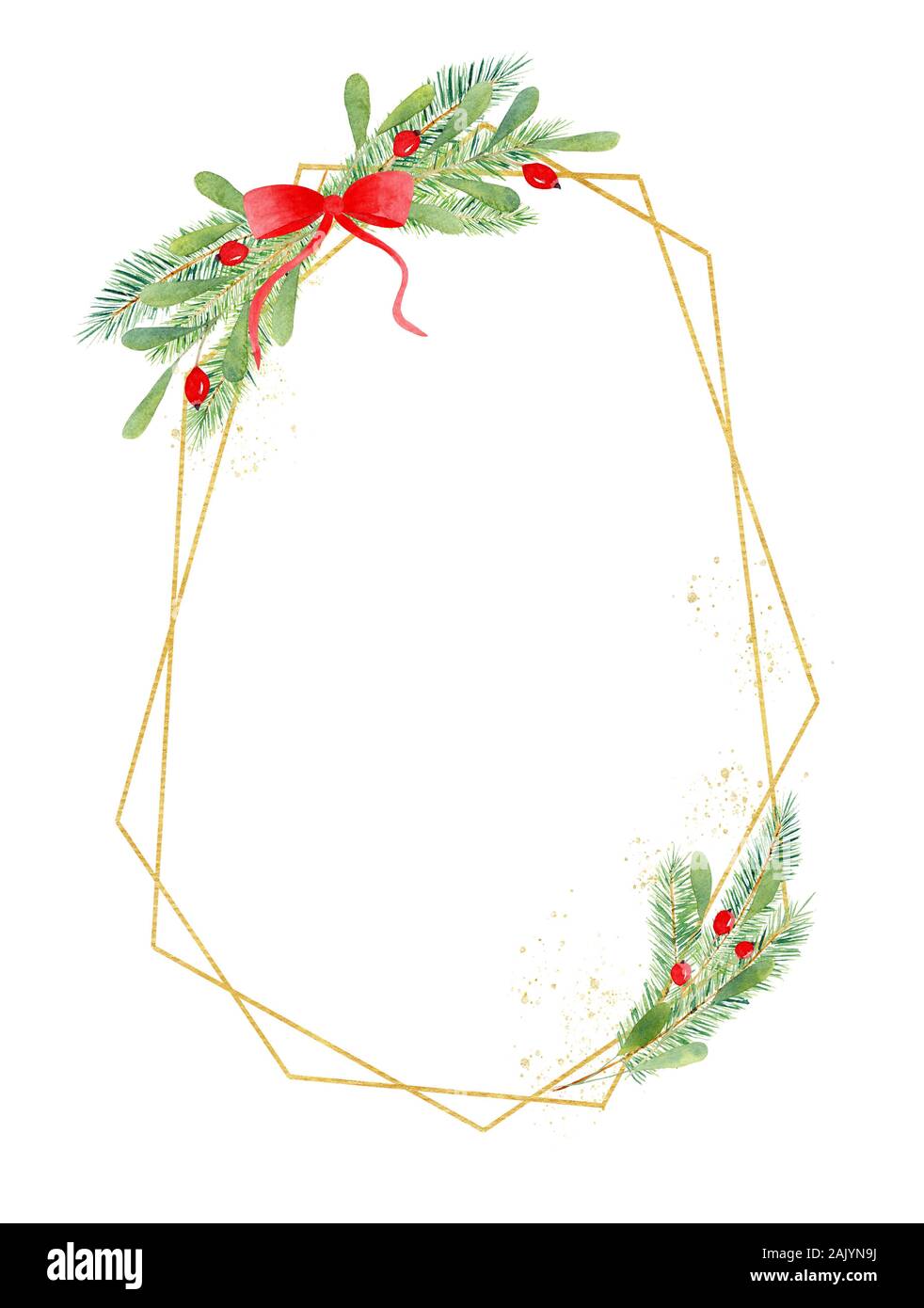Geometric christmas frame hand drawn watercolor illustration. Festive ...
