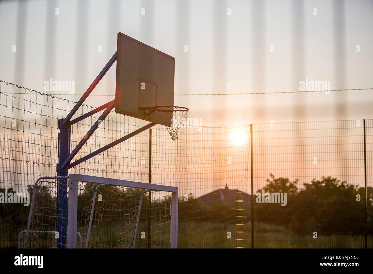 Basketball hoop outdoors on sky background. Sport and recreation ...