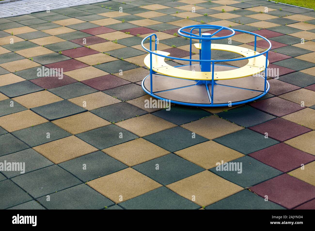 Playground in kindergarten with soft flooring and colorful bright merry ...