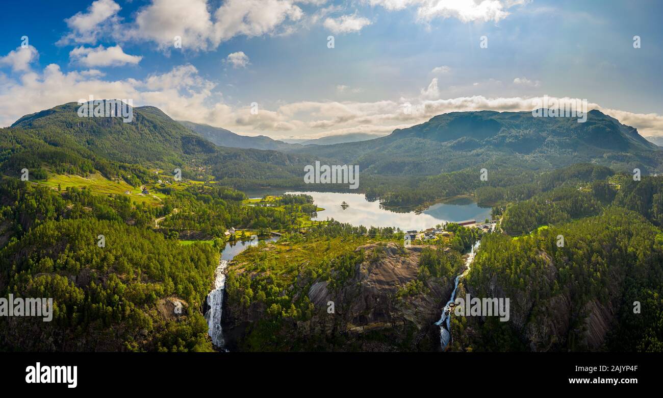 Beautiful Nature Norway natural landscape. Panorama Latefossen ...