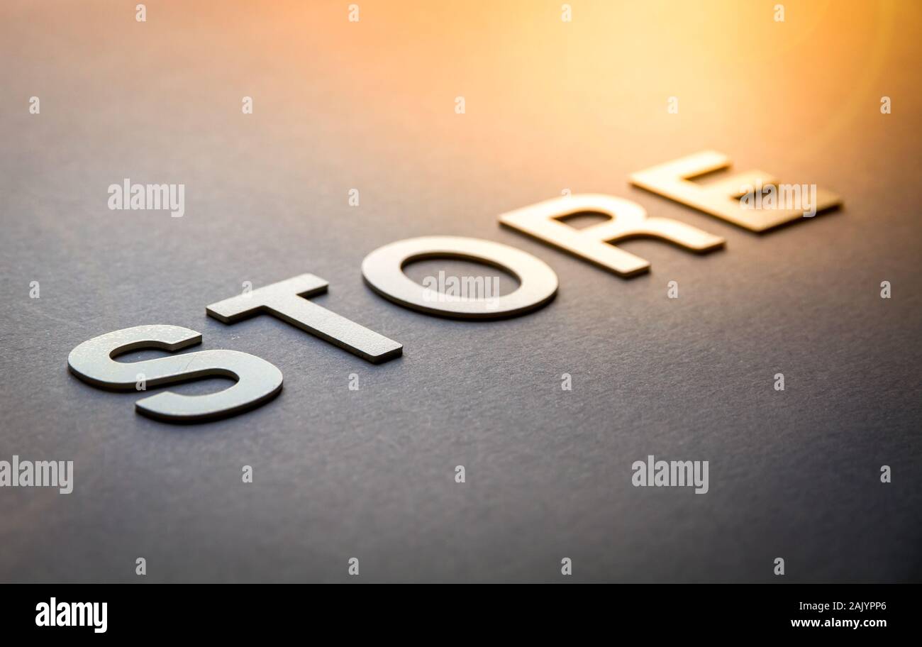 Word store written with white solid letters on a board Stock Photo - Alamy