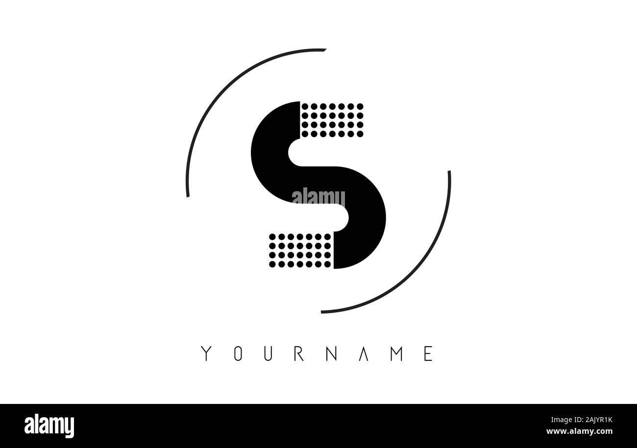 S Black Dotted Letter Logo Design with a circular rounded Frame. Dotted ...