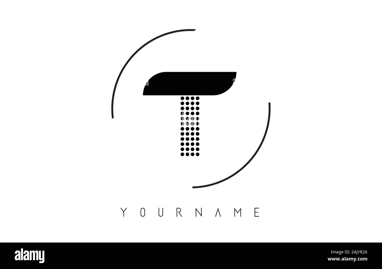 T Black Dotted Letter Logo Design with a circular rounded Frame. Dotted ...