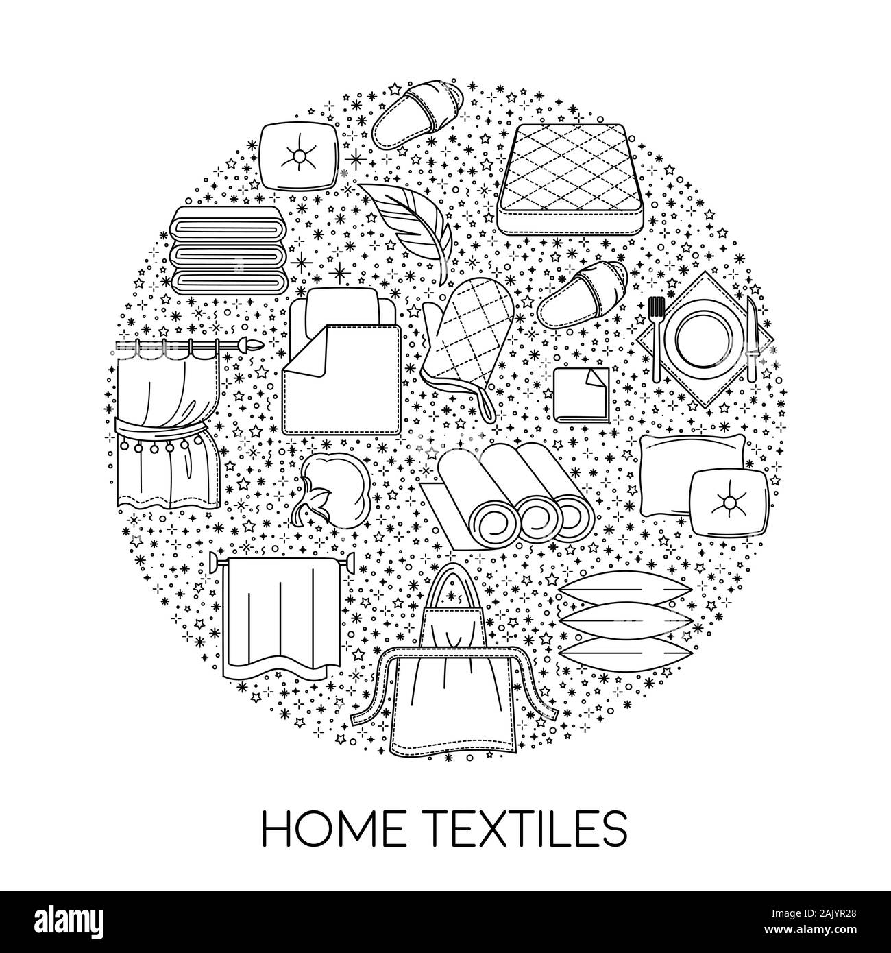 Home textile line icons banner, cotton fabric products Stock Vector ...