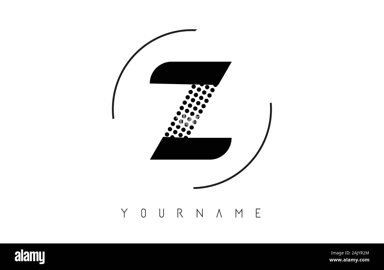 Z Black Dotted Letter Logo Design with a circular rounded Frame. Dotted ...