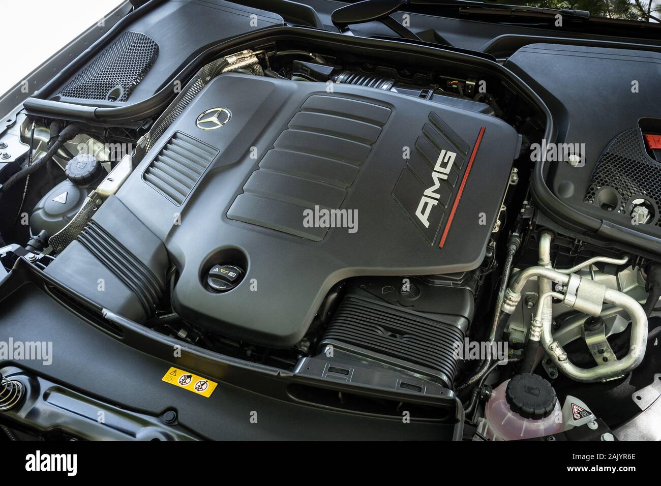 Hong Kong, China July, 2019 : Mercedes-AMG GT 53 Engine on Aug 28 2019 ...