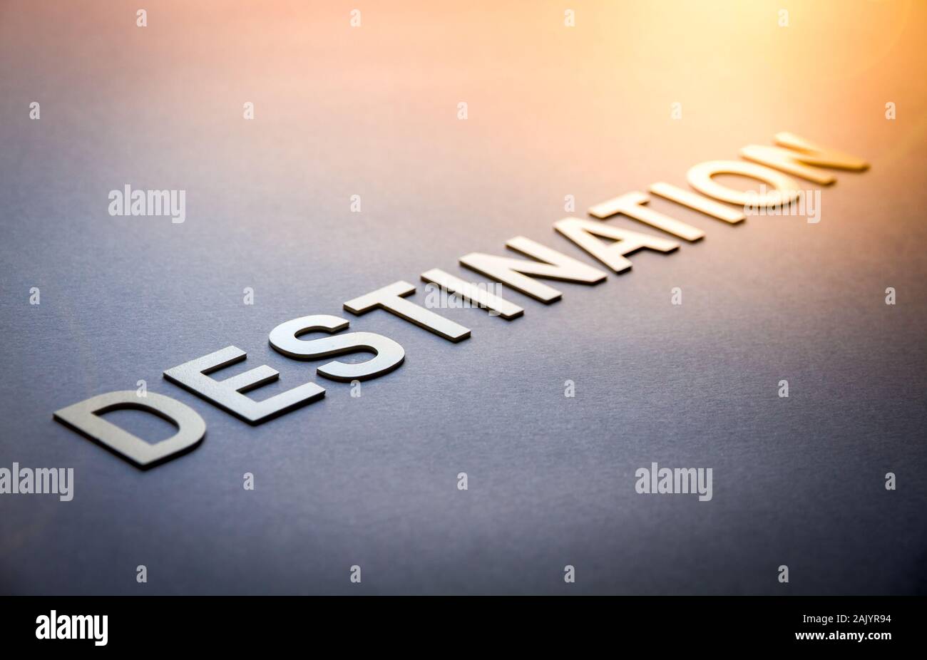 Word destination written with white solid letters on a board Stock ...