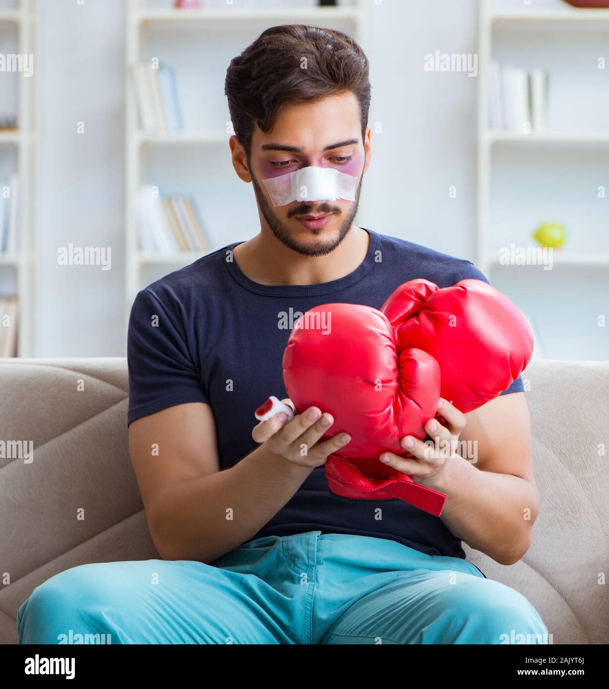 Young man defeated in sports game suffered loss with broken bleeding ...