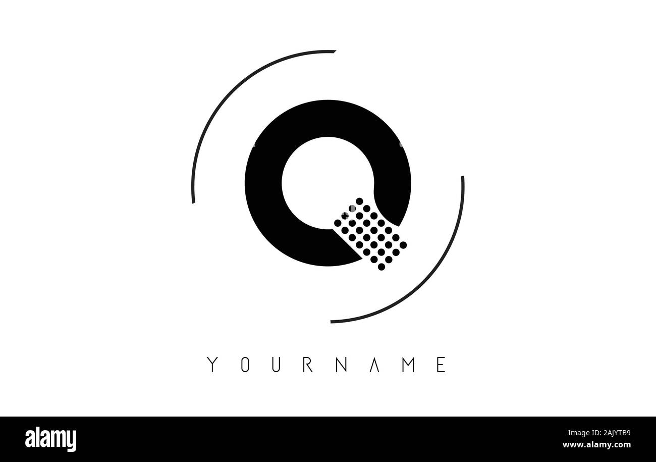 Q Black Dotted Letter Logo Design with a circular rounded Frame. Dotted ...