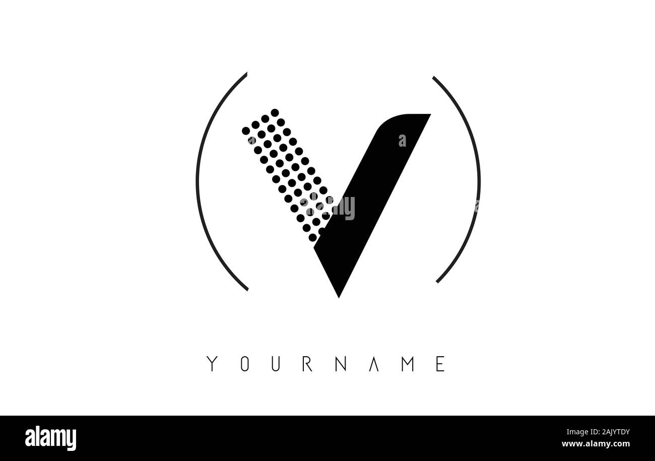 V Black Dotted Letter Logo Design with a circular rounded Frame. Dotted ...