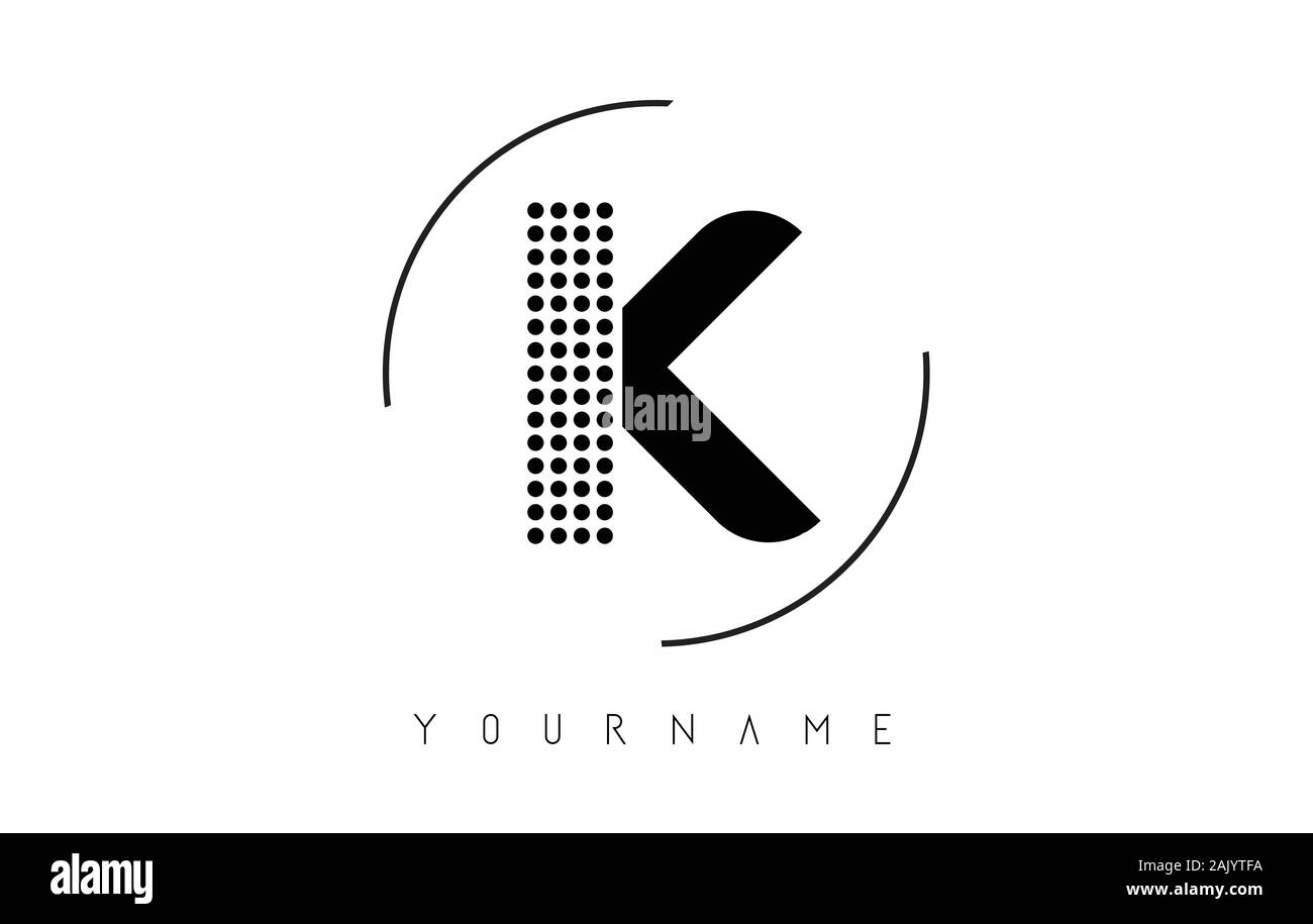 K Black Dotted Letter Logo Design with a circular rounded Frame. Dotted ...
