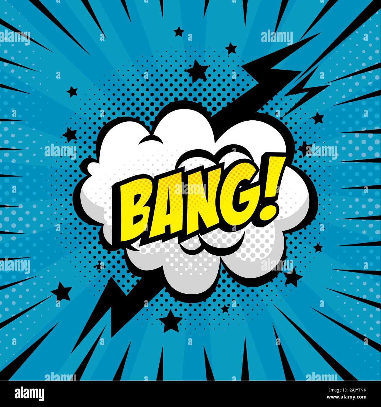 cloud with thunderbolt and bang lettering pop art style icon Stock ...
