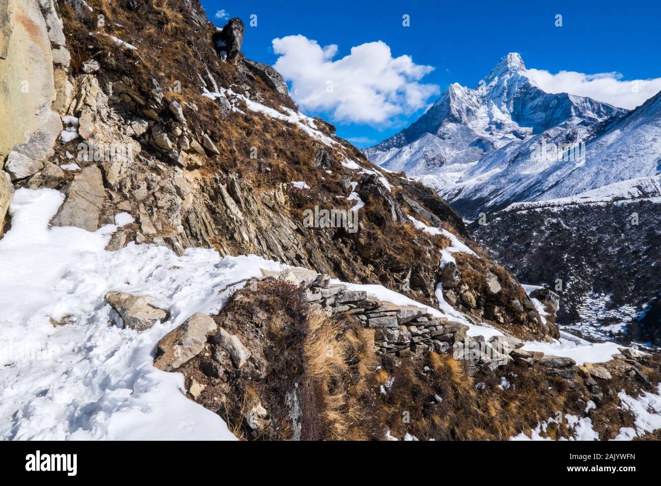 Ama Dablam mountain rising above the Khumbu Valley on the Everest Base ...