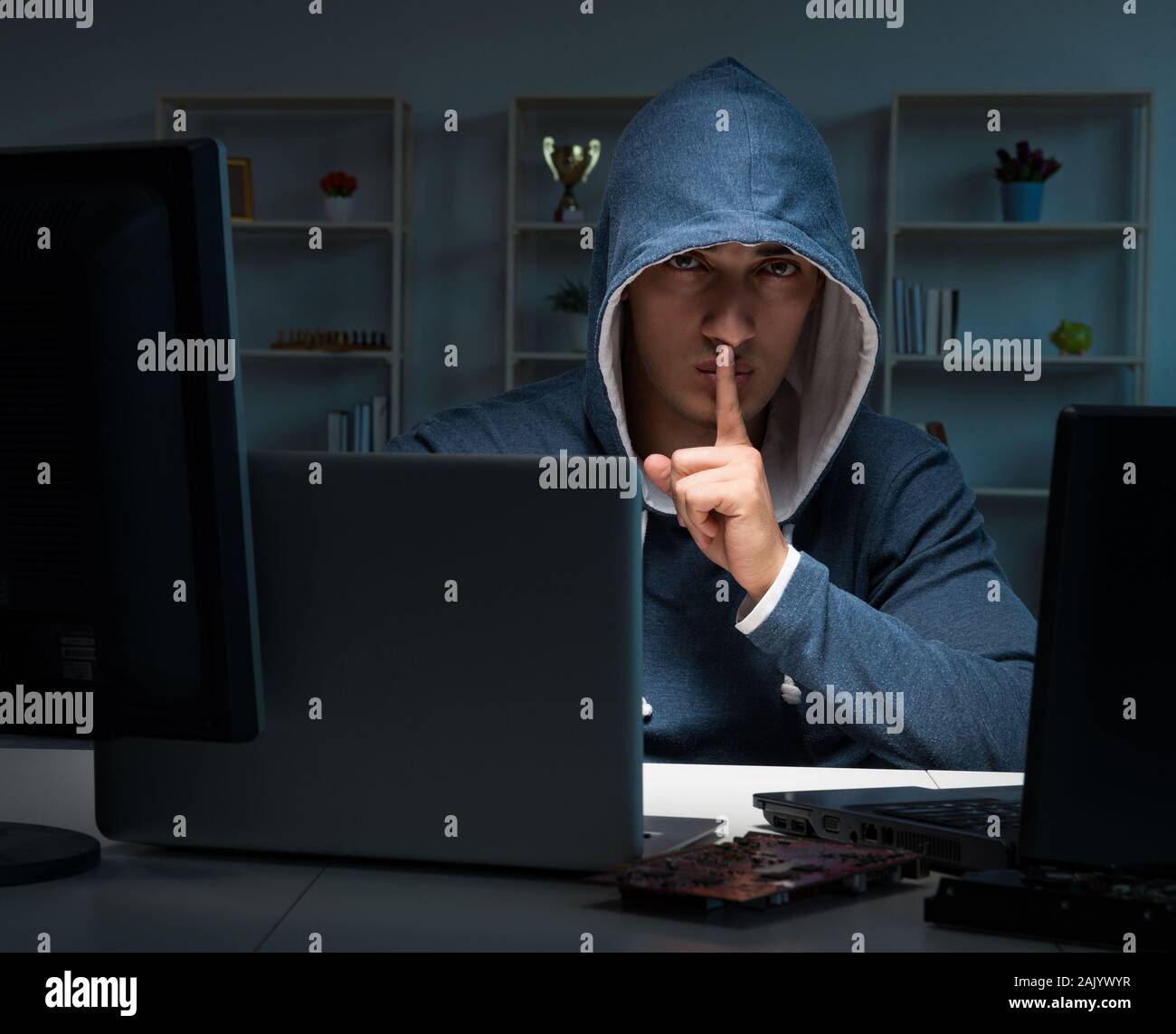 The hacker hacking computer at night Stock Photo - Alamy