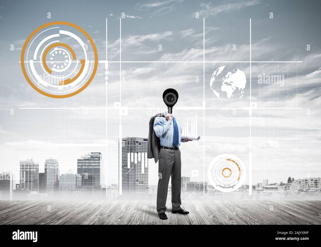 Concept of security and privacy protection with camera headed man Stock ...