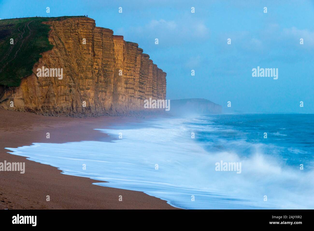West Bay, Dorset, UK. 6th January 2020. UK Weather. Rough seas crash ashore on East Beach at ...
