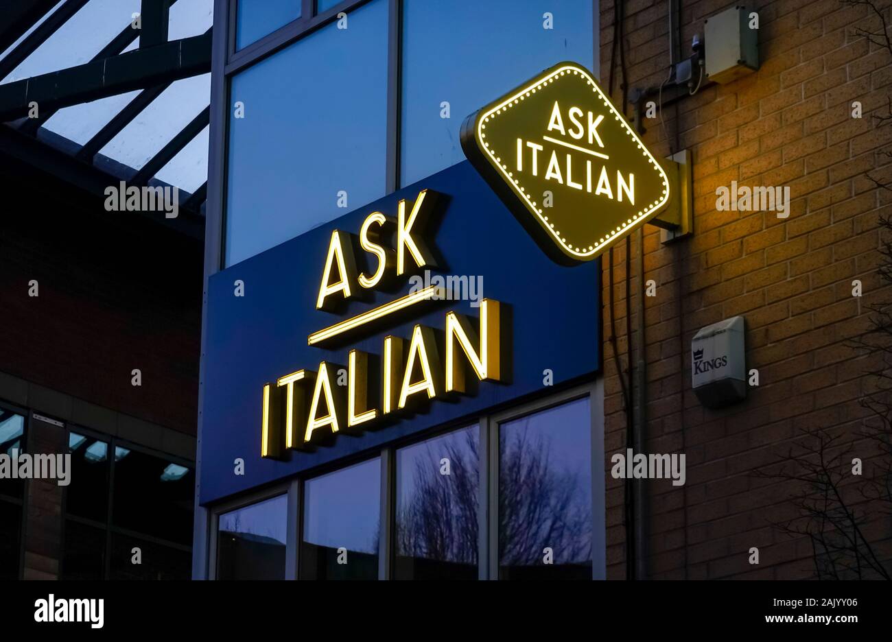 Name sign outside Ask Italian restaurant in Liverpool Stock Photo - Alamy