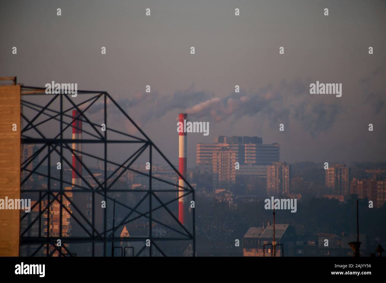 Smokestack emits greenhouse gases atmosphere hi-res stock photography ...