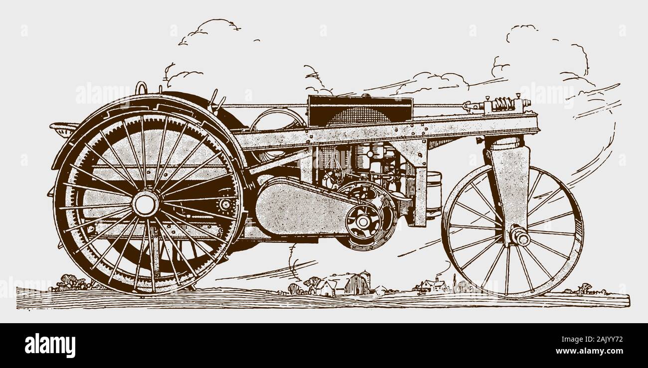 Historical tractor machine in side view. Illustration after an ...