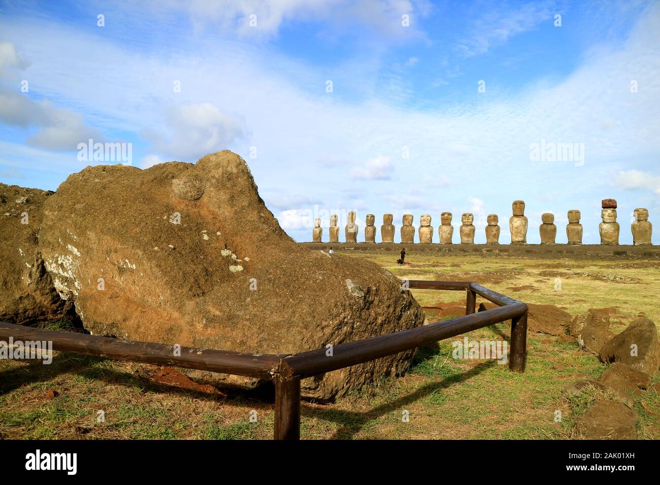 Lying Moai Ruin with the Iconic 15 Moai Statues in the Backdrop, Ahu ...