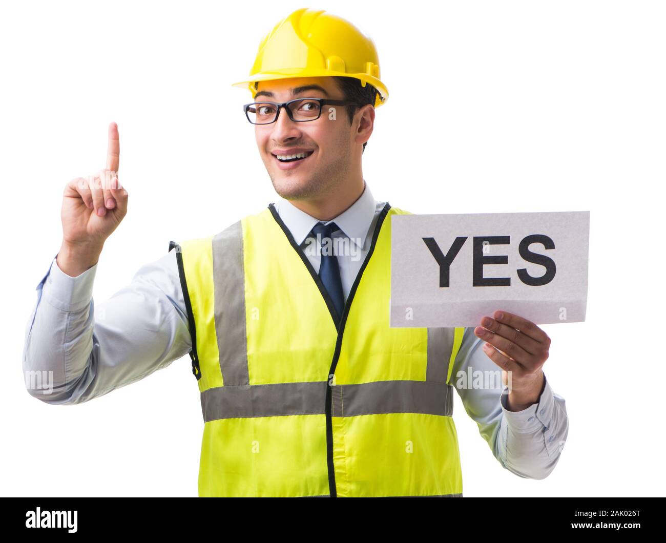 Construction supervisor with yes asnwer isolated on white background ...