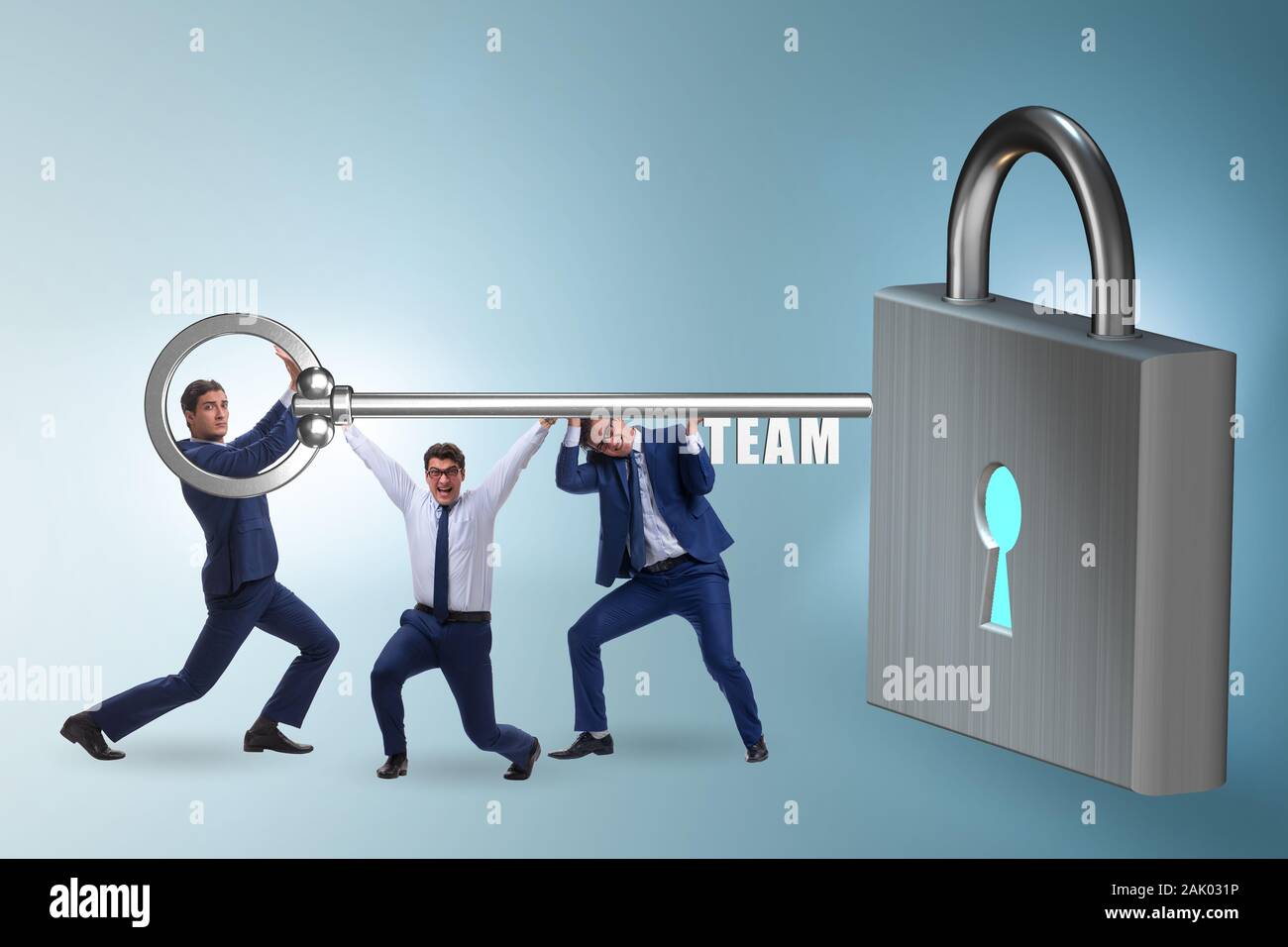 The concept of teamwork with businessmen unlocking lock Stock Photo - Alamy