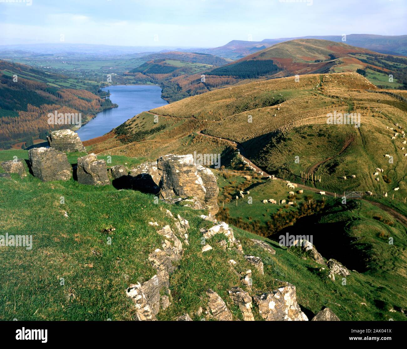 Talybont Reservoir from Pen Bwlch Glasgwm, Brecon Beacons National Park ...