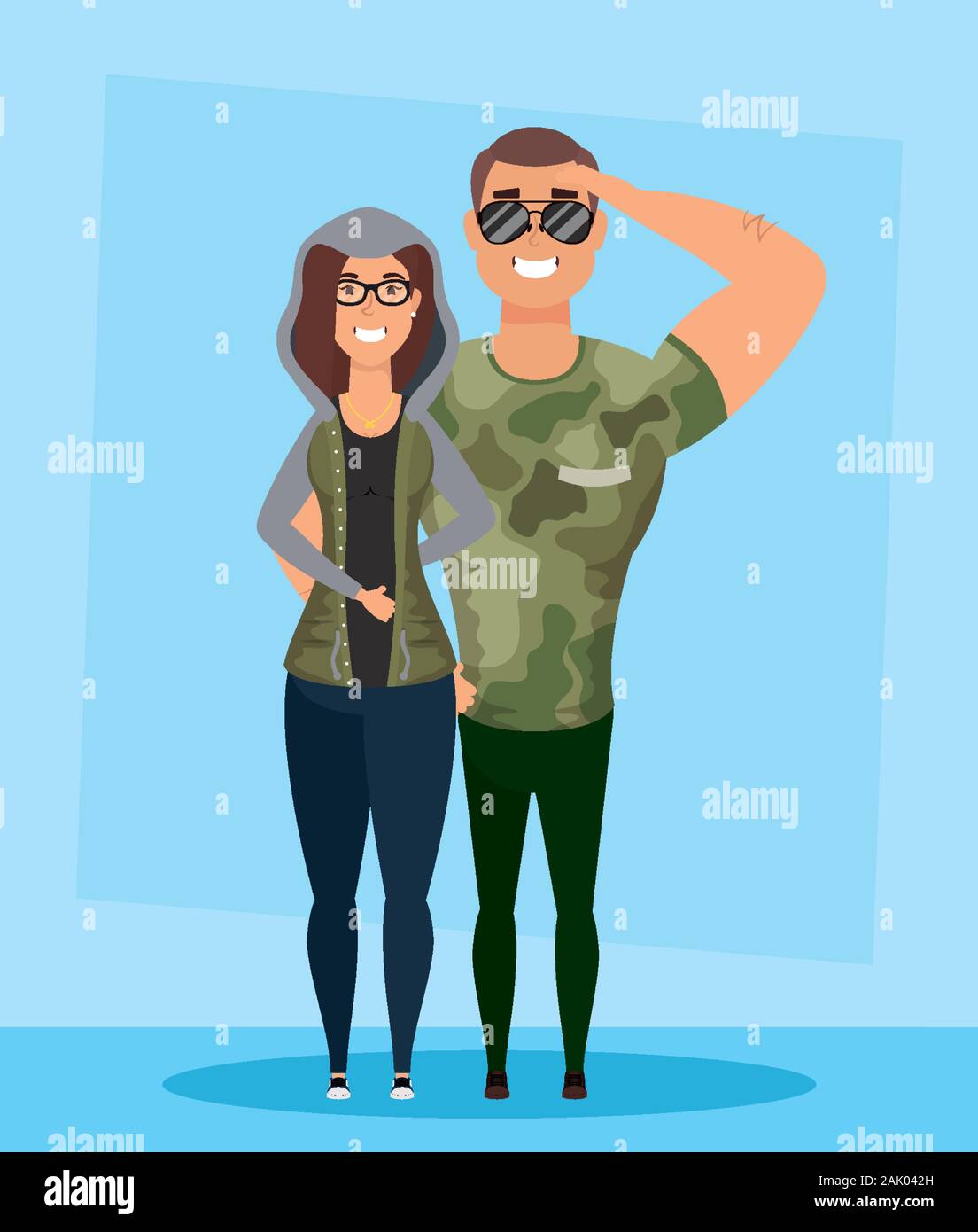 young military man with woman characters Stock Vector Image & Art - Alamy