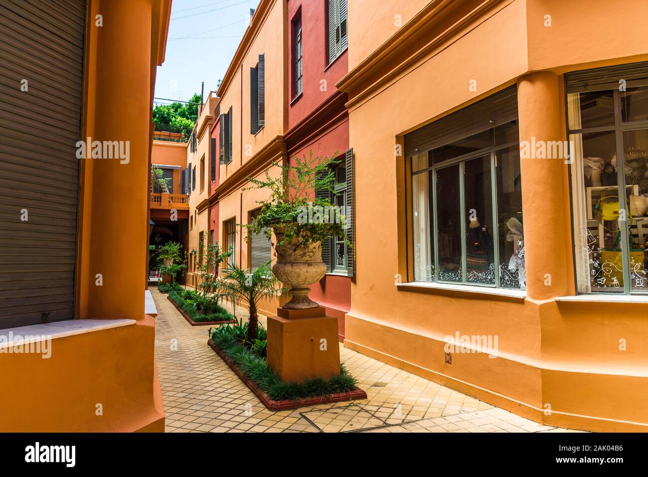 Old city streets of an Italian town with colorful architecture houses ...
