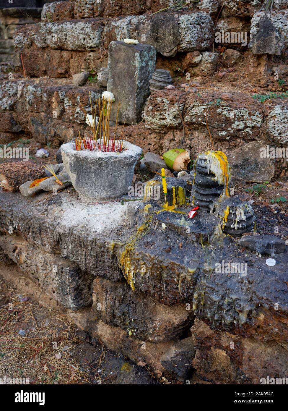 Incense and candle wax at a place for prayers in Angkor Wat Stock Photo ...