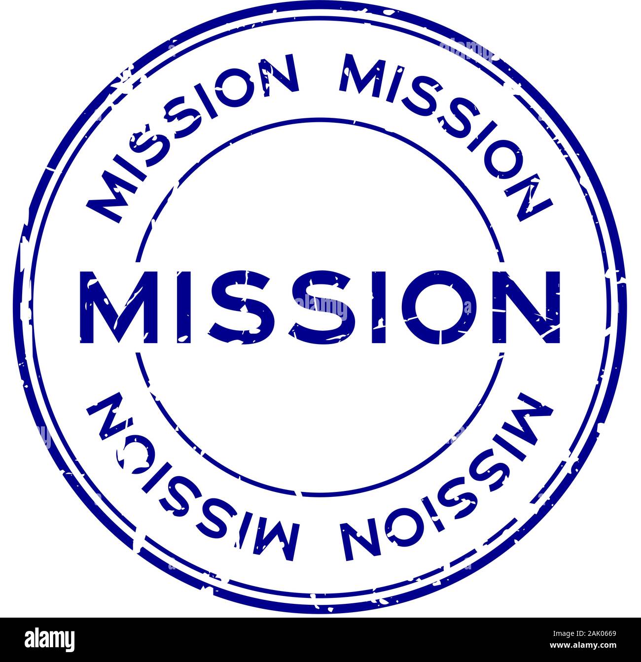 Grunge blue mission word round rubber seal stamp on white background ...