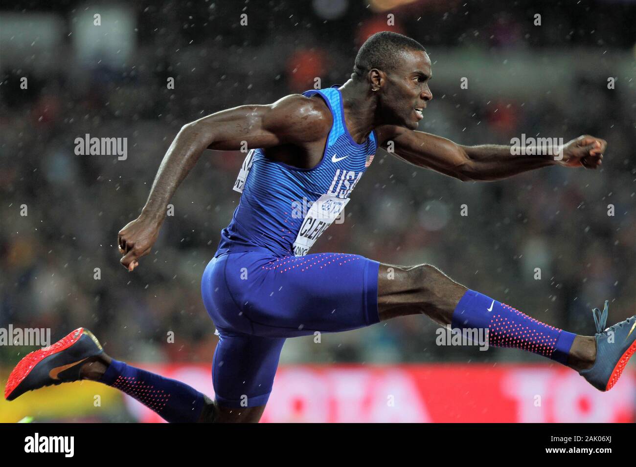 Kerron Clement (USA) during the Final 400 m Hurdles Men's of the IAAF ...
