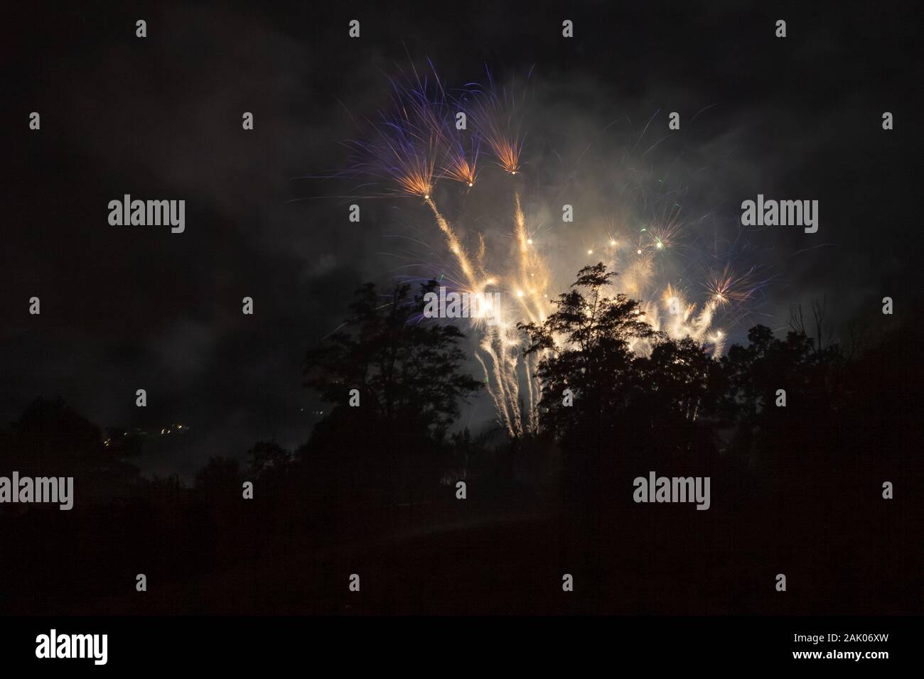 Brilliant and colorful fireworks fountains against the backdrop of the ...