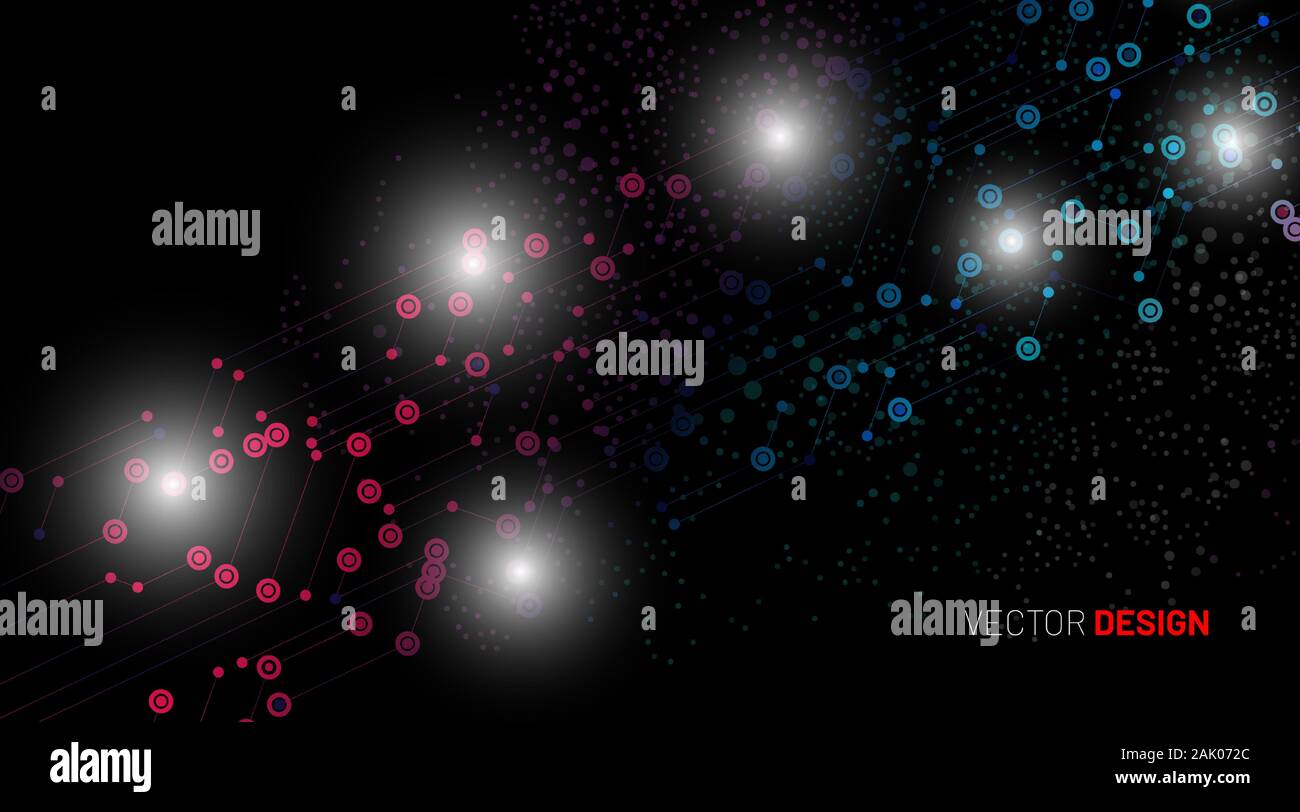 Abstract digital technology black background. lines and points ...