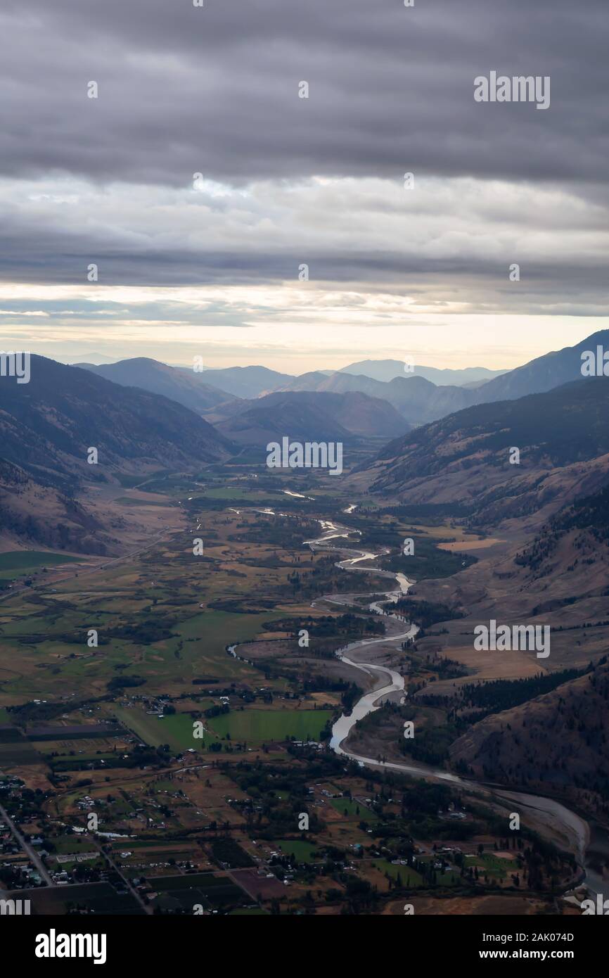 Aerial View of a Valley surrounded by Canadian Mountain Landscape Stock ...