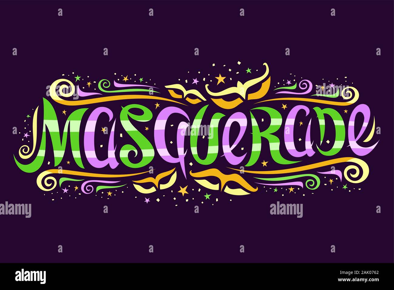 Vector logo for Masquerade, horizontal banner with curly calligraphic ...