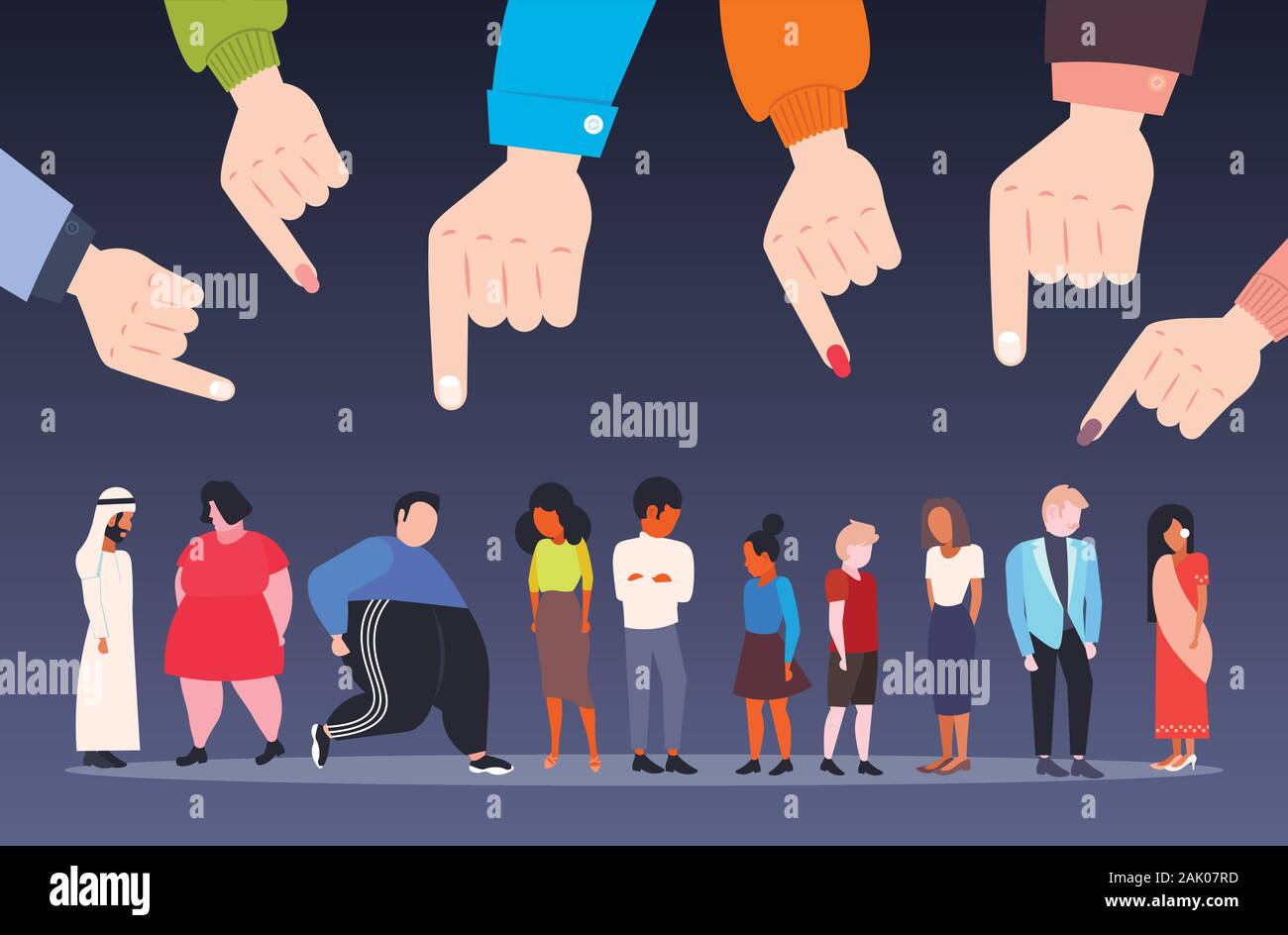 depressed people being bullied surrounded by fingers pointing on mix ...