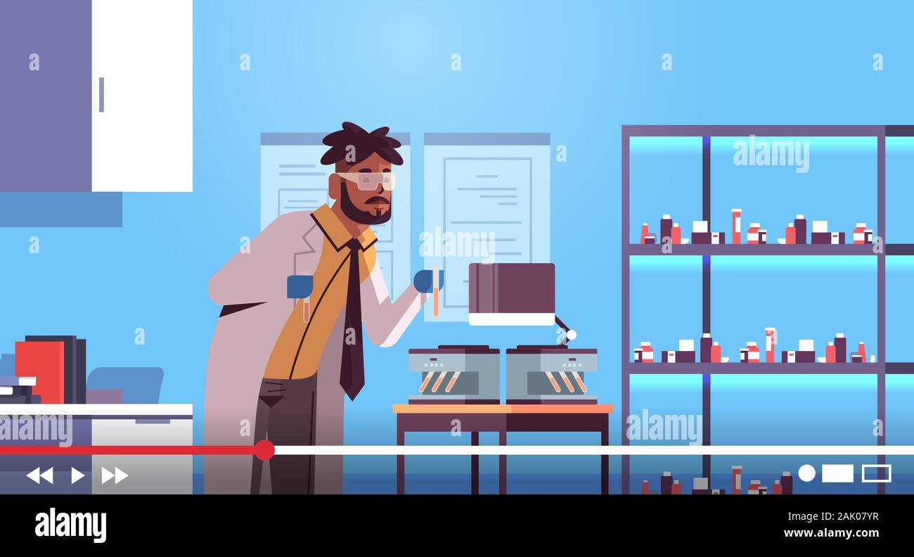 scientific researcher using microscope african american man blogger ...