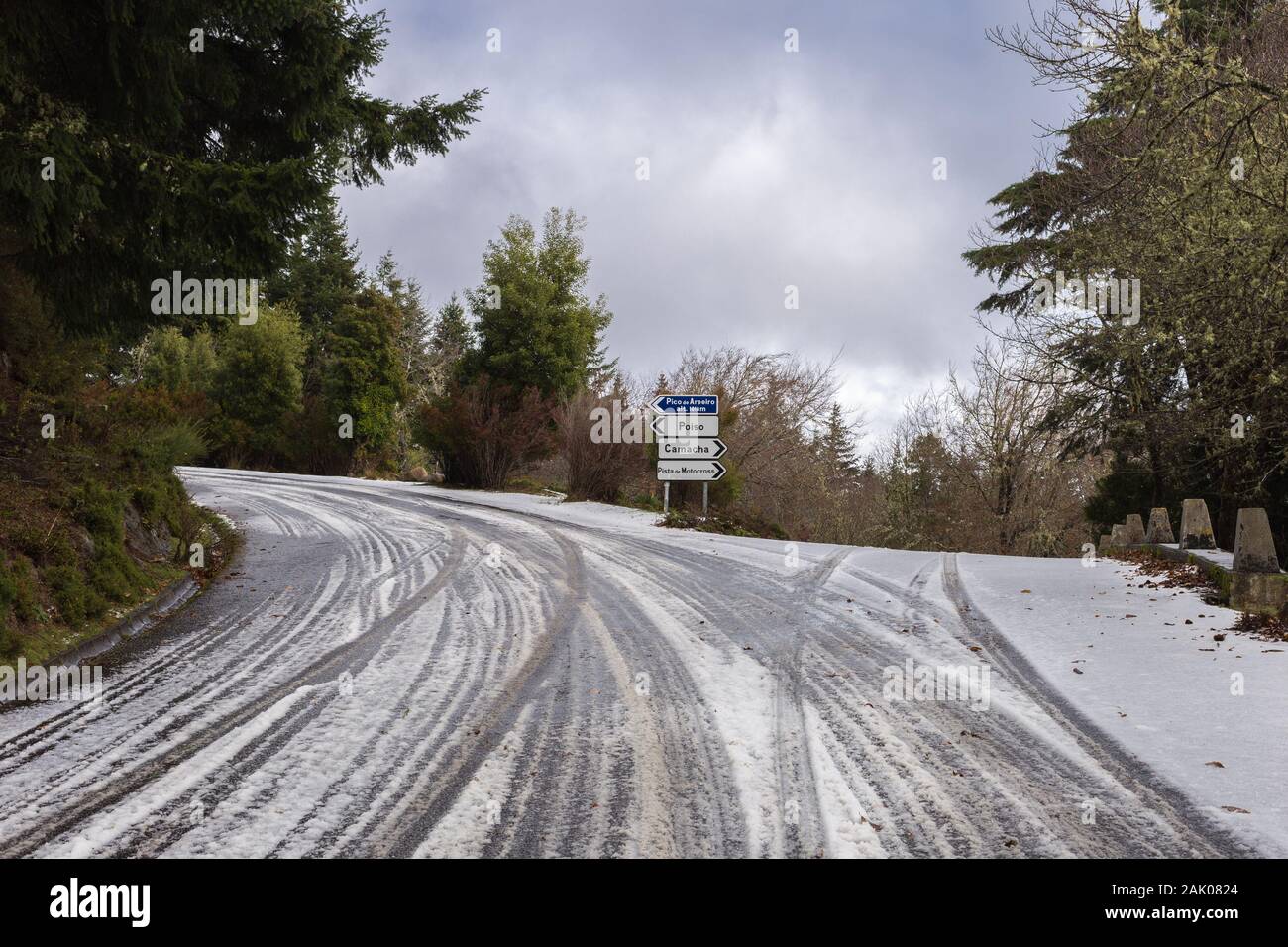 "Poiso" road covered with snow in Madeira island, Portugal Stock Photo ...