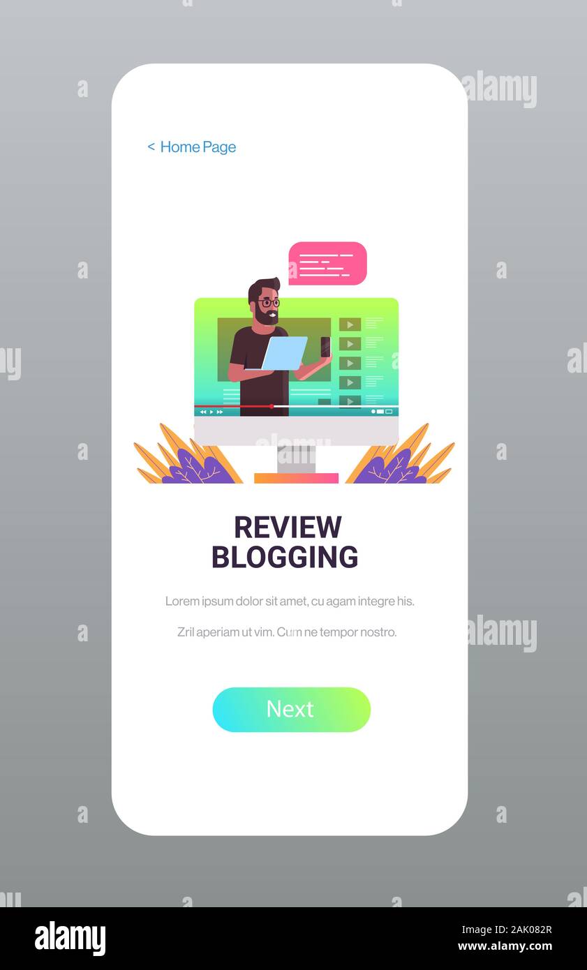 technology blogger recording online video man testing new cellphone ...
