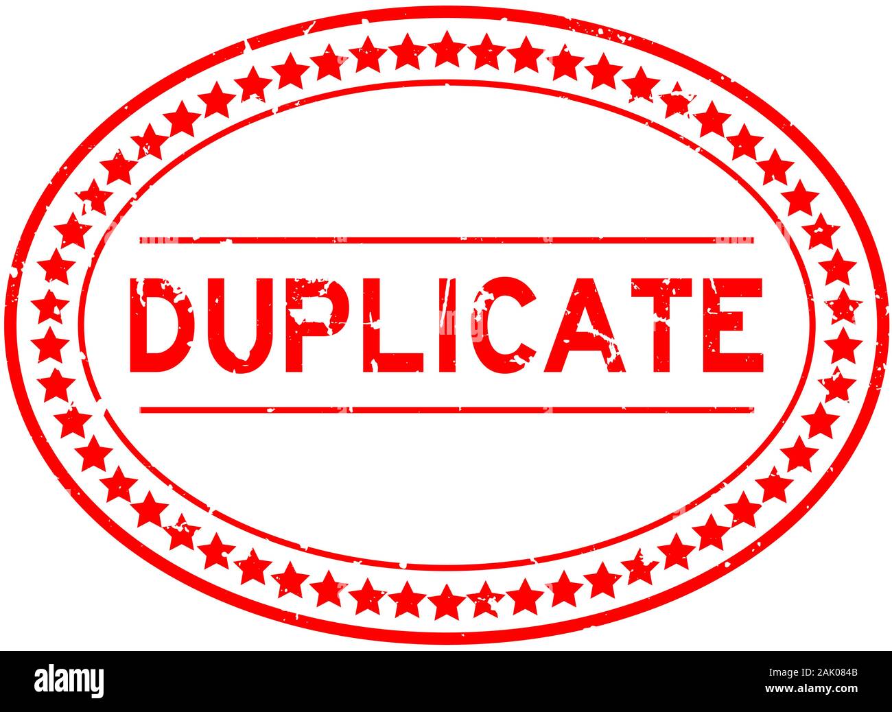 Grunge red duplicate word oval rubber seal stamp on white background ...