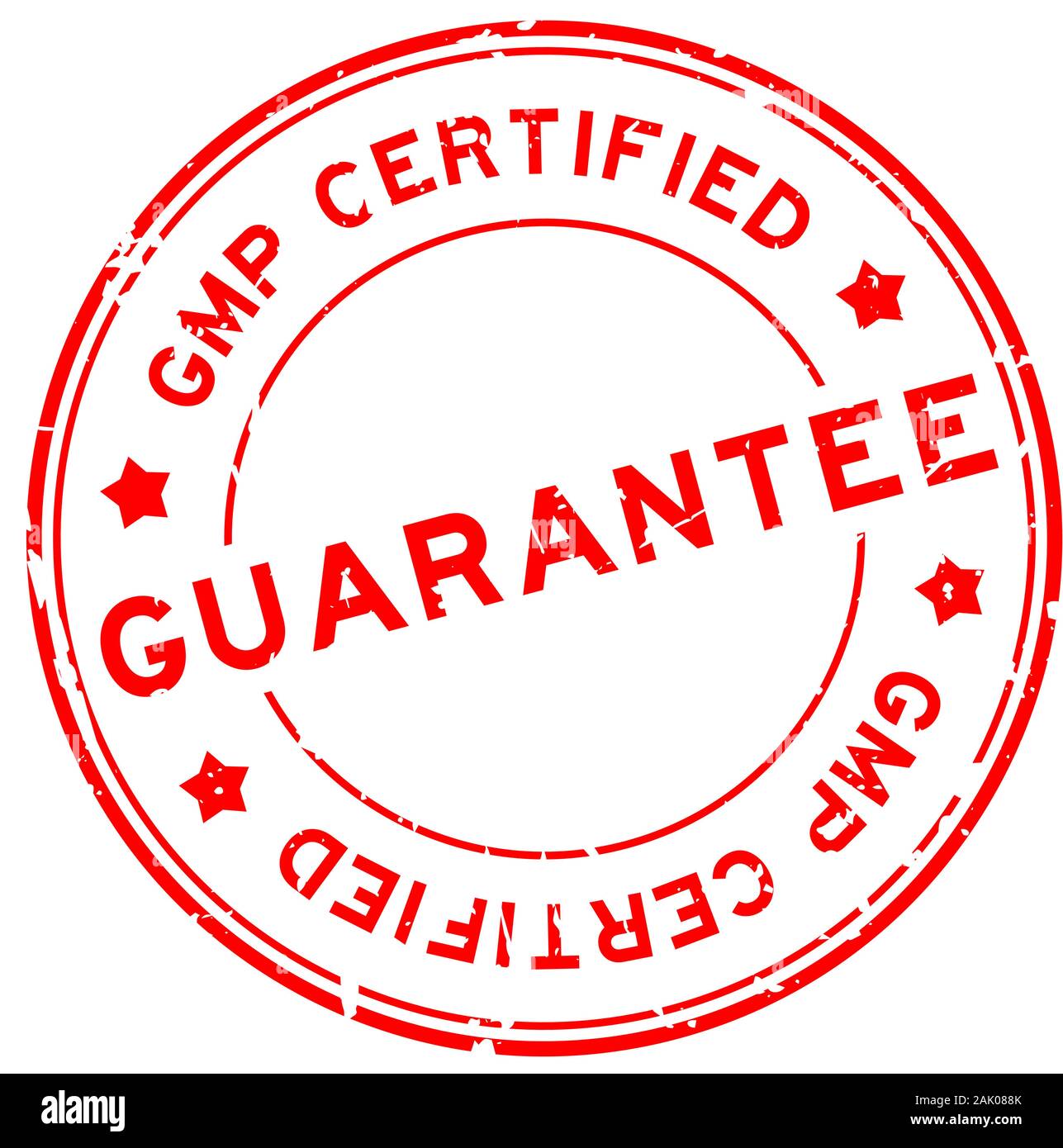 Grunge red GMP (Good manufacturing practice) certified guarantee word ...